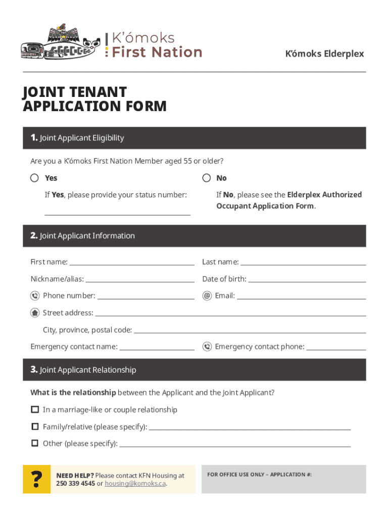 Fillable Online K’ómoks Elderplex Joint Tenant Application Form 2023 ...