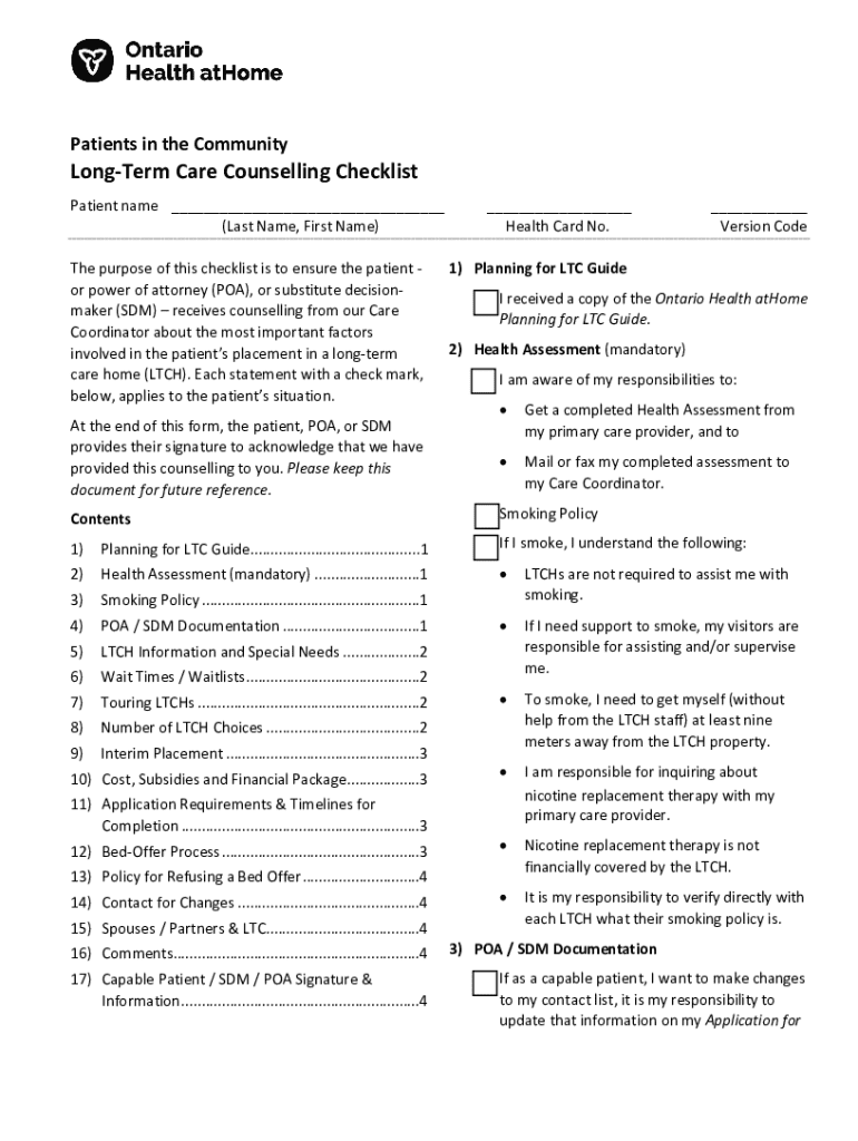Fillable Online Long-term Care Counselling Checklist 2024 Fax Email ...