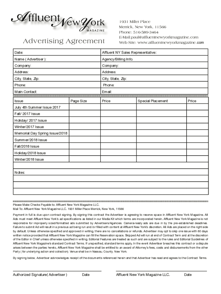 Fillable Online Advertising Agreement Fax Email Print - pdfFiller