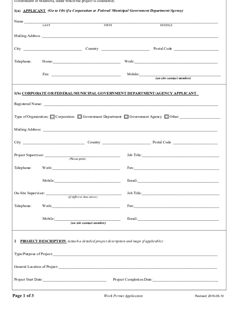 Fillable Online Application for Work Permit. Work Permit Applicaiton Fax Email Print - pdfFiller