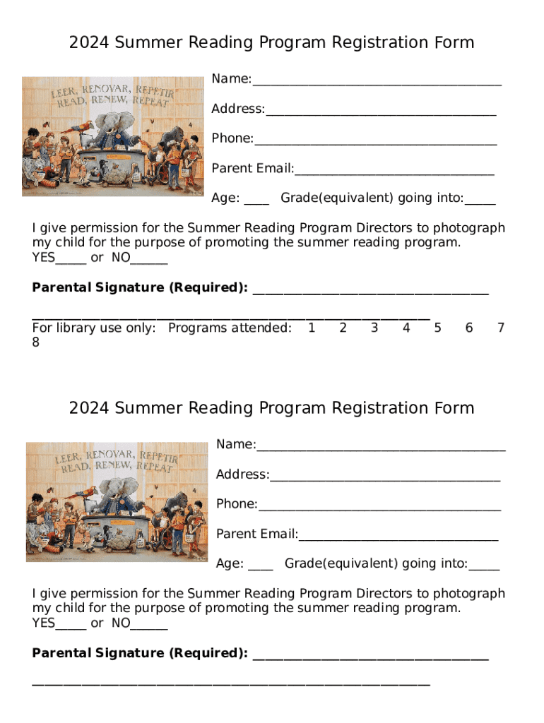 2021 Summer Reading Program Registration Doc Template | pdfFiller