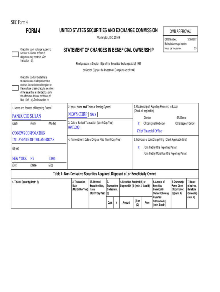 Fillable Online Sec Form 4 - Statement of Changes in Beneficial ...