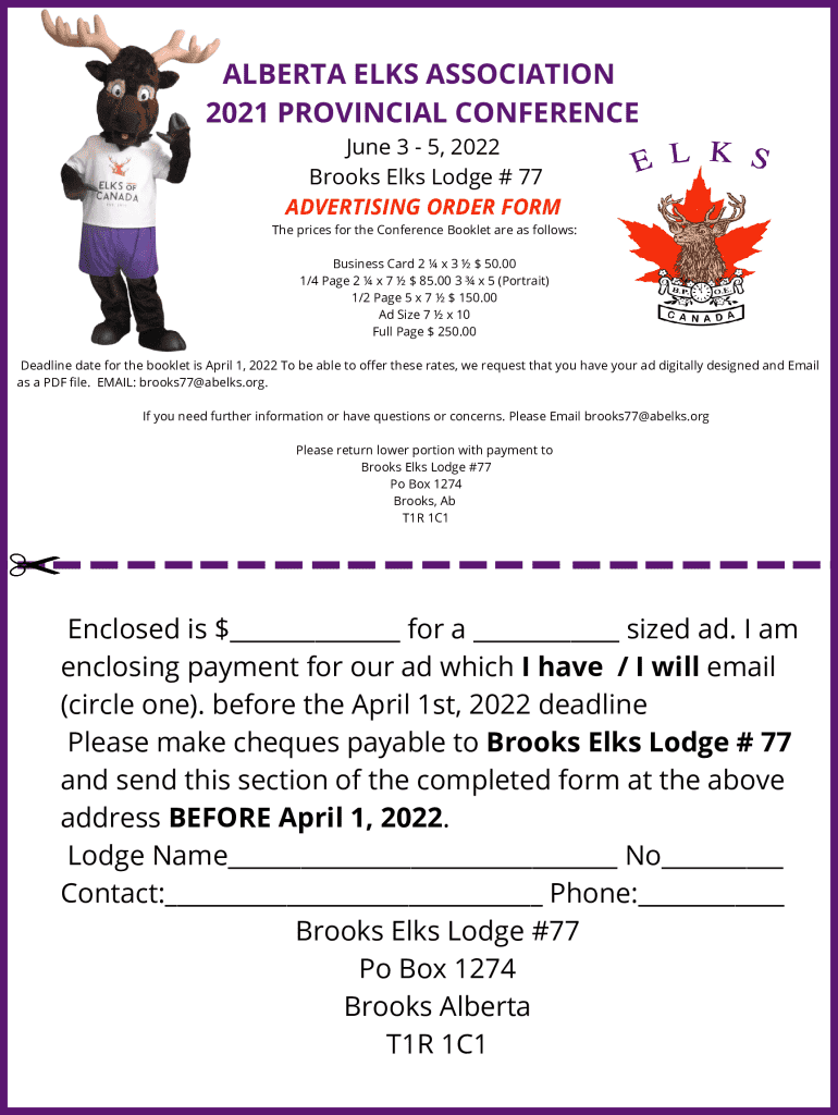 Fillable Online Alberta Elks Association 2021 Provincial Conference ...