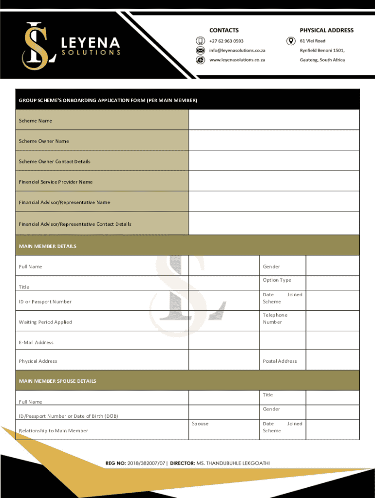 Fillable Online Main Member Onboarding Application Form 2023 for Group Scheme Fax Email Print ...