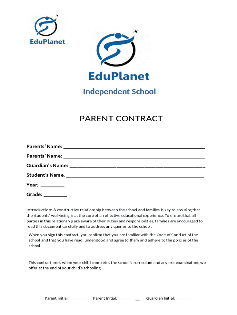 Fillable Online Eduplanet Independent School Parent Contract 2023 Fax ...