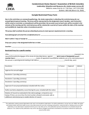 Fillable Online Sample Restricted Proxy Form for Strata Owners - Choa ...