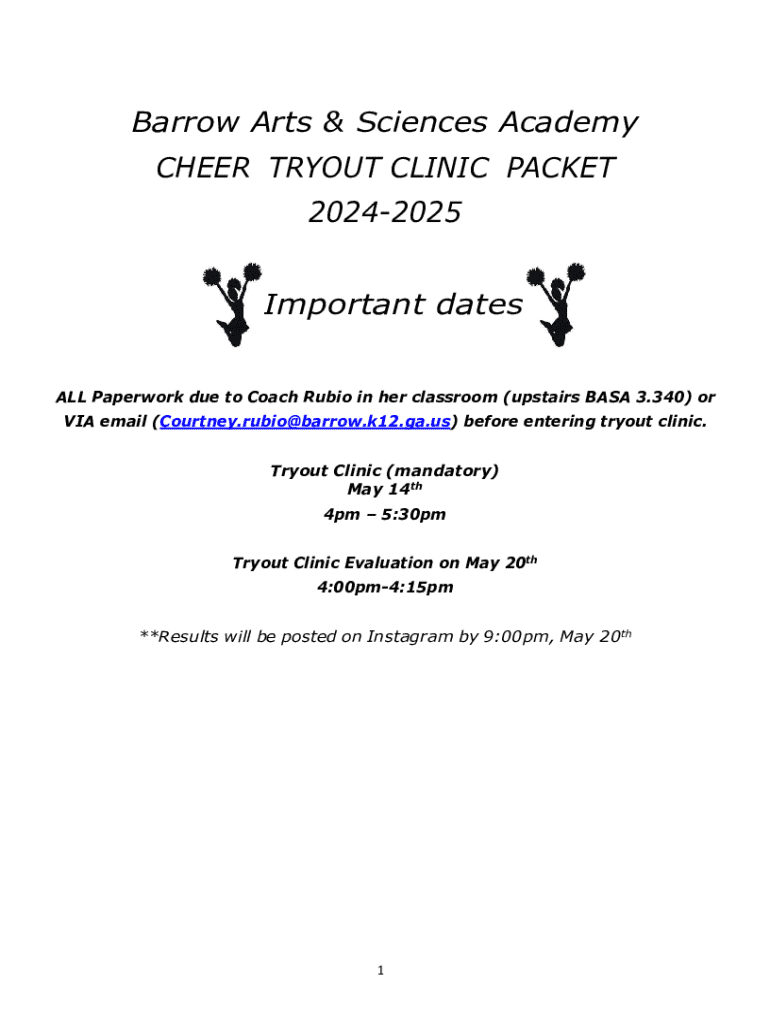 Fillable Online Basa Cheer Tryout Clinic Packet 2024-2025: Essential ...