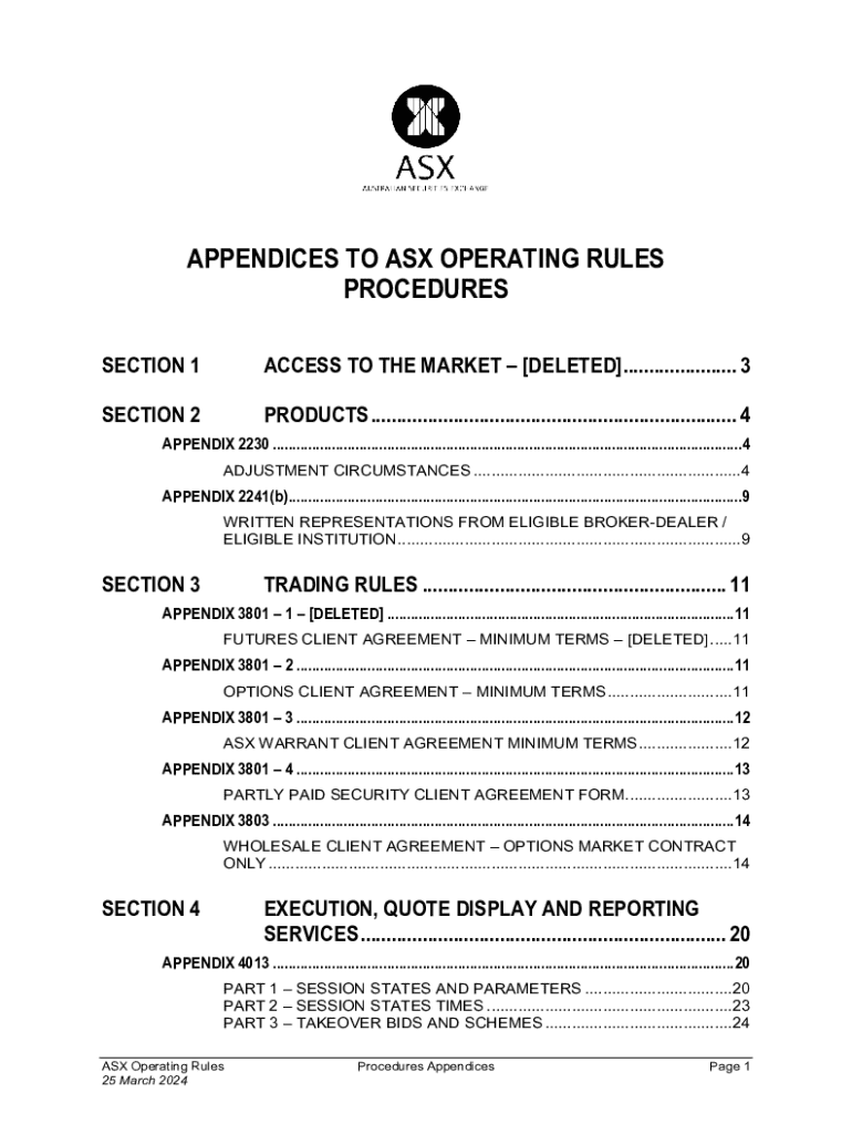 Fillable Online Asx Operating Rules Procedures Appendices 2024 Fax Email Print - pdfFiller