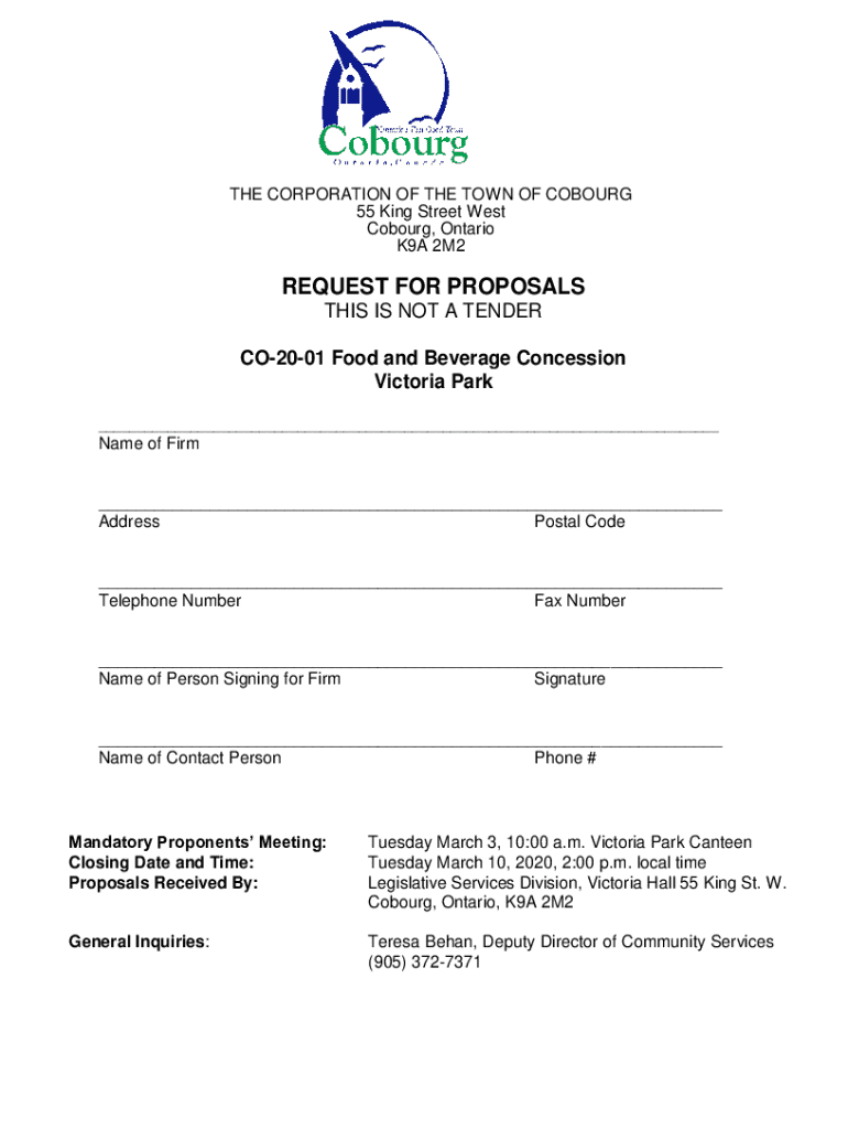 Fillable Online 2020 Food and Beverage Concession Proposal for Victoria ...