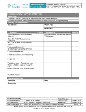 Fillable Online Wgh Laboratory Supplies Order Form - Administrative ...