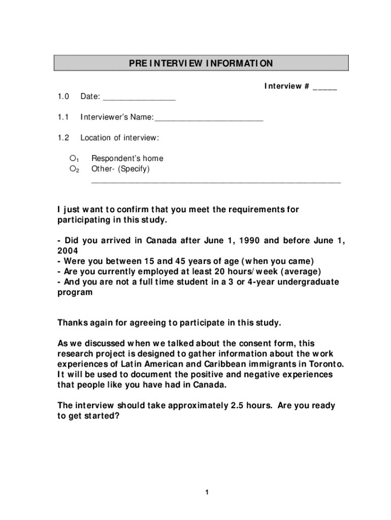 Fillable Online Pre Interview Information for Latin American and Caribbean Immigrants - 2023 Fax ...