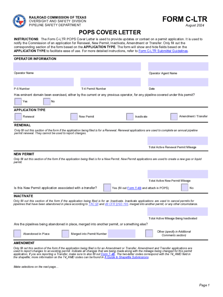 Fillable Online Texas Railroad Commission Form C-ltr Pipeline Safety ...