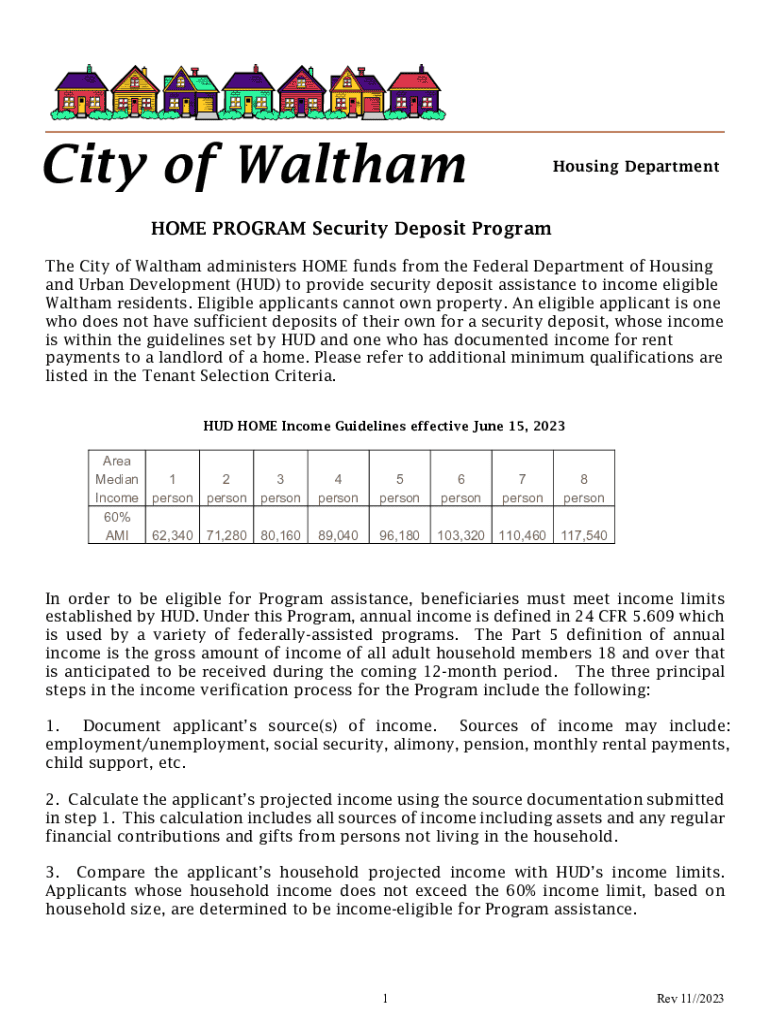Fillable Online City of Waltham Security Deposit Program - Housing Assistance 2023 Fax Email ...
