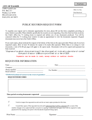 Fillable Online Public Records Request Form - City of Walker 2023 Fax ...