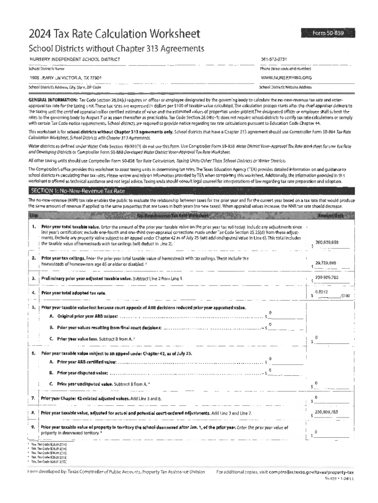 Fillable Online 2024 Tax Rate Calculation Worksheet for School Districts Fax Email Print - pdfFiller