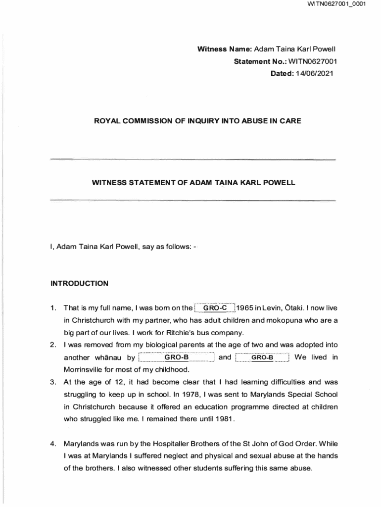 Fillable Online Witness Statement of Adam Taina Karl Powell - Royal ...