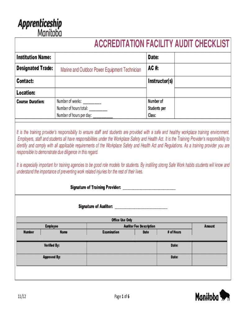 Fillable Online Accreditation Facility Audit Checklist for Marine and ...