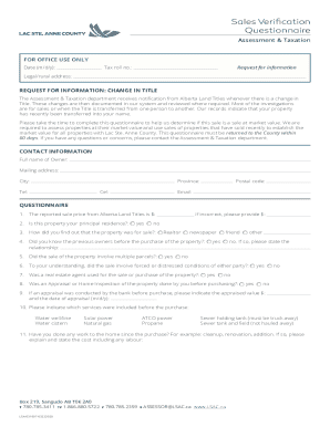 Fillable Online Sales Verification Questionnaire 2020 - Lac Ste. Anne ...