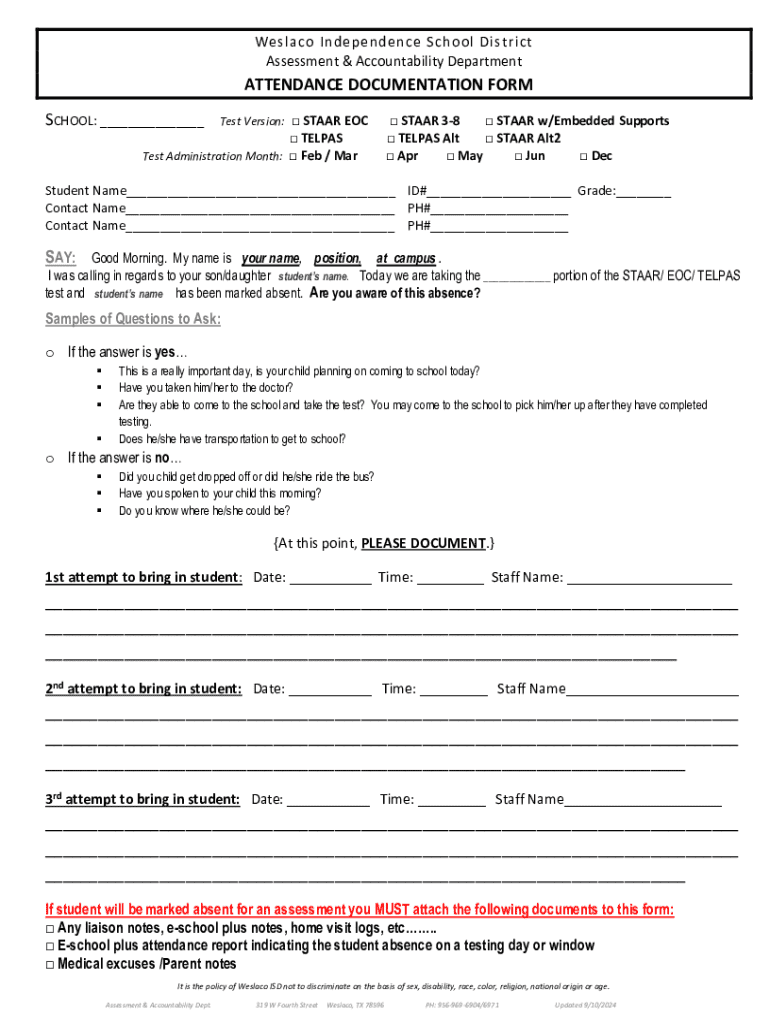 Fillable Online ATTENDANCE DOCUMENTATION FORM Fax Email Print - pdfFiller