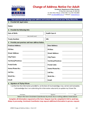 Fillable Online Change of Address Notice for Adult Fax Email Print ...