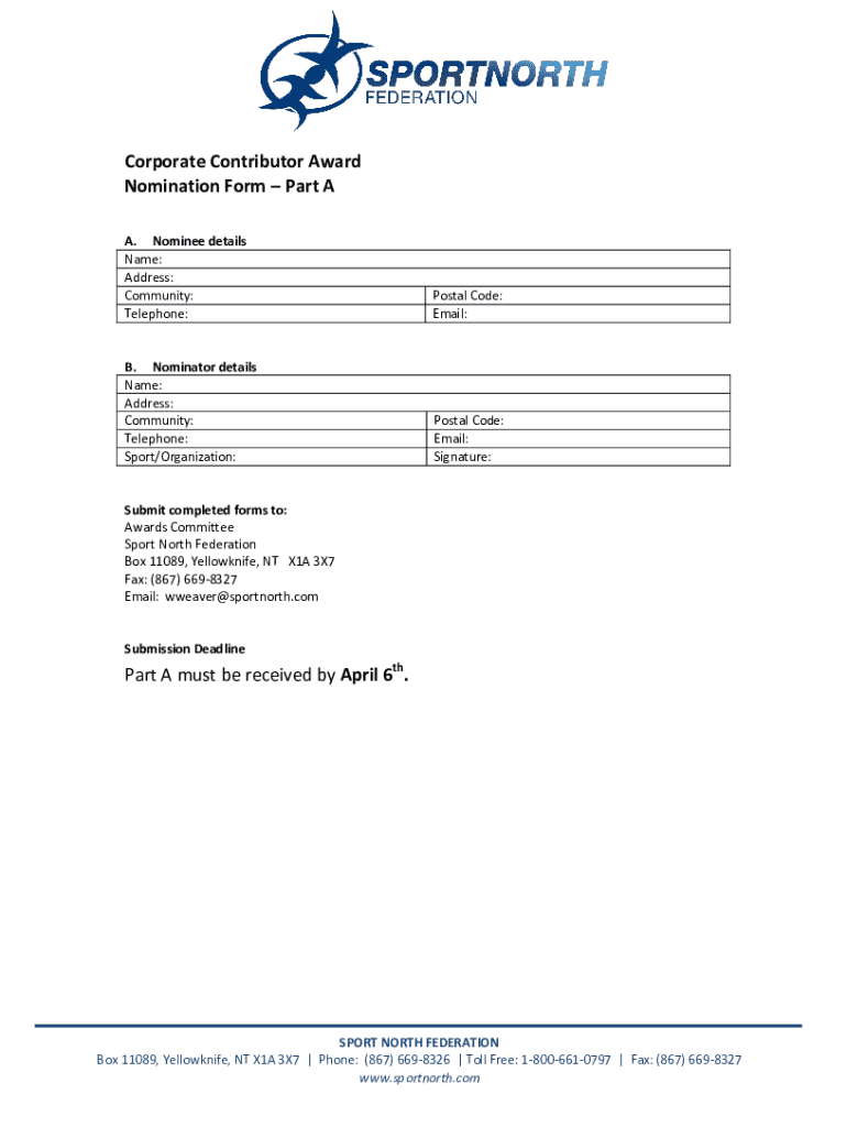 Fillable Online Corporate Contributor to Sport Award 2023 - Nomination Process Fax Email Print ...