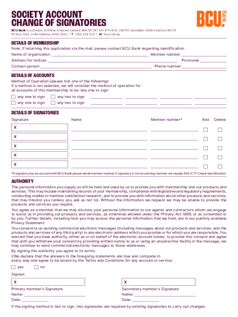 Update Signatories For Your Bcu Bank Account With Blackout Data For ...