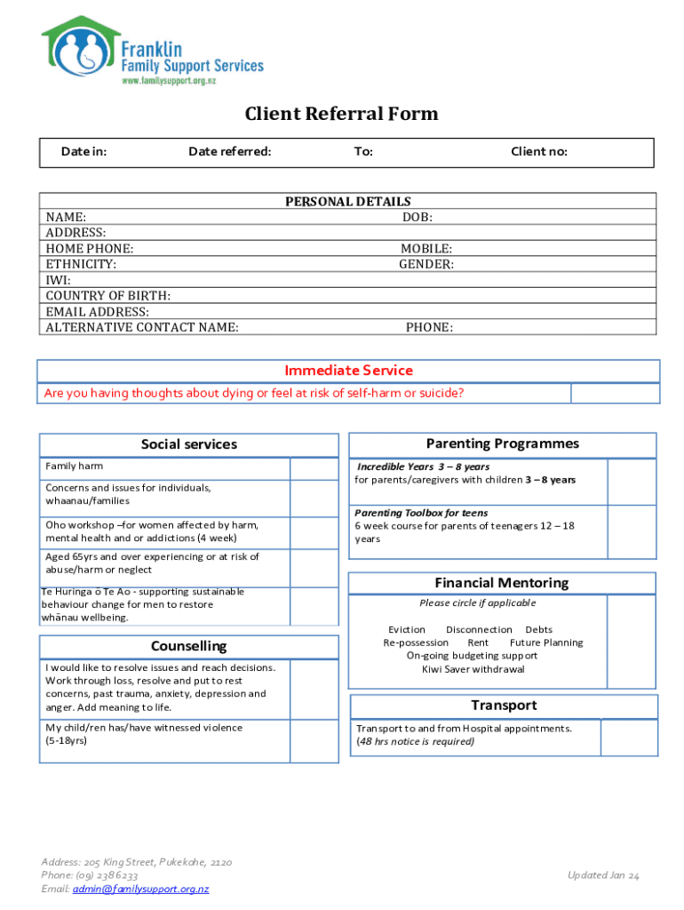 Fillable Online Client Referral Form for Family Support Services 2024 ...
