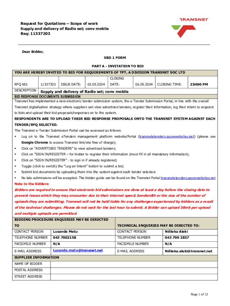 Fillable Online Request for Quotations for Supply and Delivery of Radio Set 2024 Fax Email Print ...