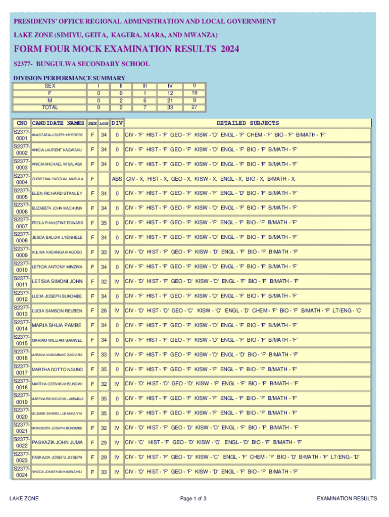 Fillable Online Form Four Mock Exam Lake Zone 2024 - Waza Elimu Fax ...