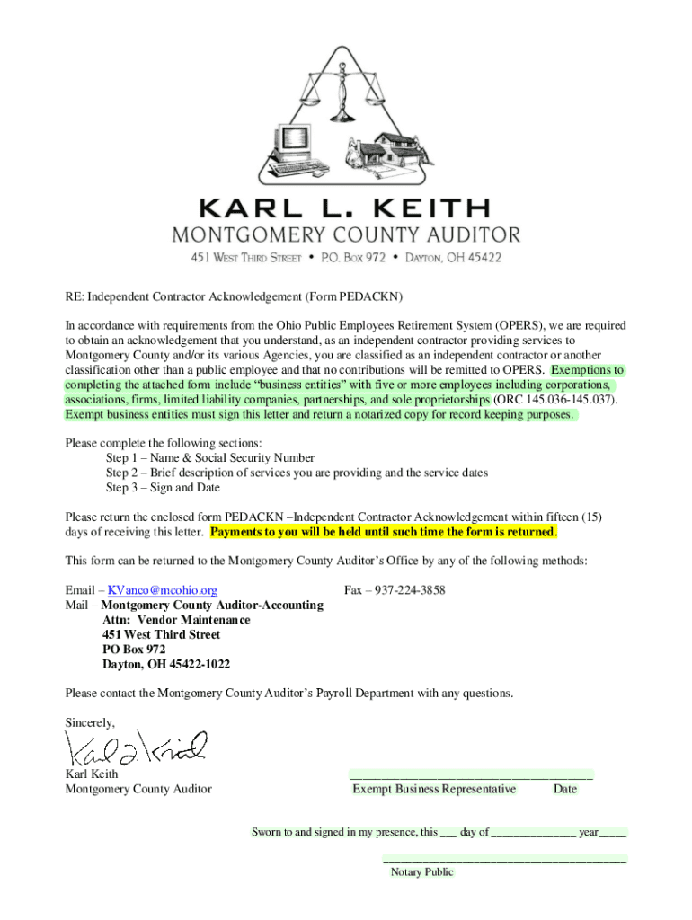 Fillable Online RE: Independent Contractor Acknowledgement (Form ...