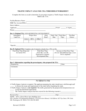Fillable Online Traffic Impact Analysis Tia Threshold Worksheet 2024 ...