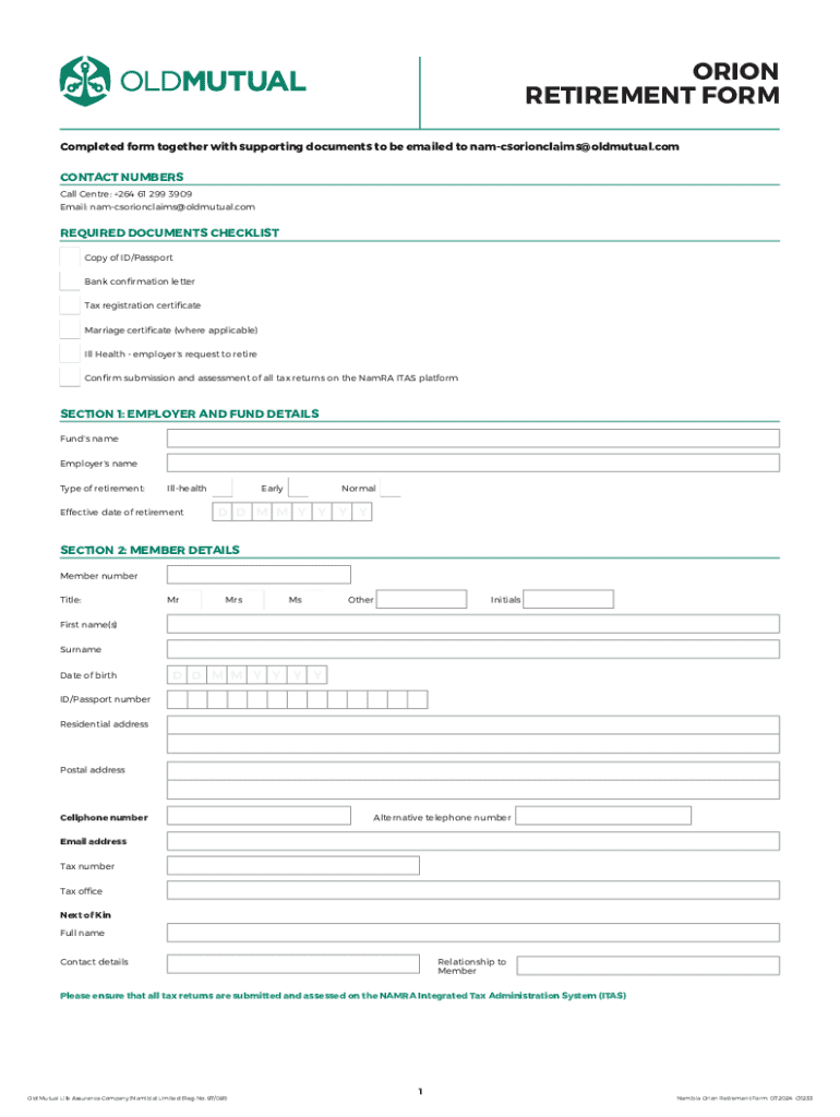 Fillable Online Orion Retirement Claim Form Fax Email Print - pdfFiller