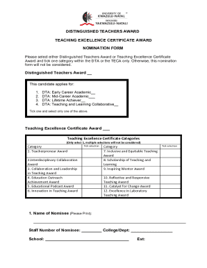 Fillable Online 2024 Distinguished Teachers Award Nomination Form for Teaching Excellence Fax ...