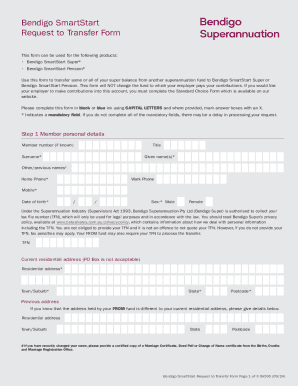 Fillable Online 2024 Bendigo Smartstart Request to Transfer ...