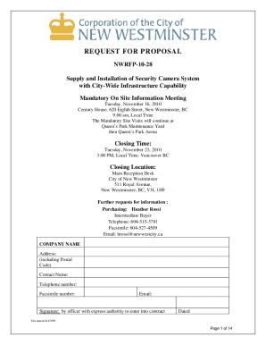 Fillable Online Request for Proposal 2010: Supply and Installation of Security Camera System Fax ...