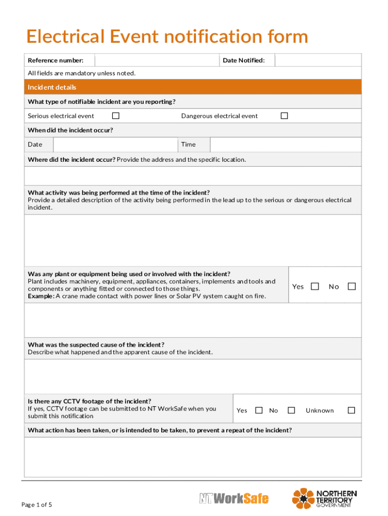 Fillable Online Electrical Event notification form Fax Email Print ...