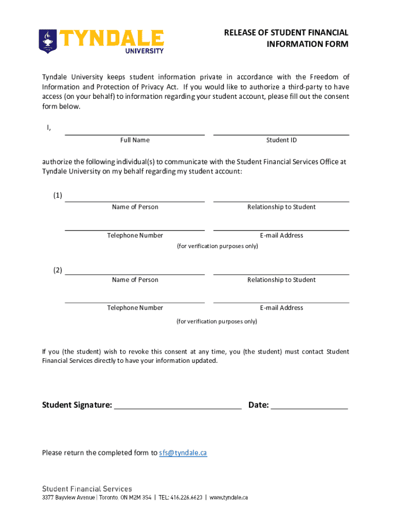 Fillable Online Release of Student Financial Information Form Fax Email ...
