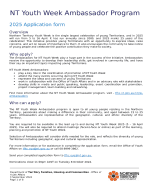 NT Youth Week Ambassador Program 2025 - Application Doc Template | pdfFiller