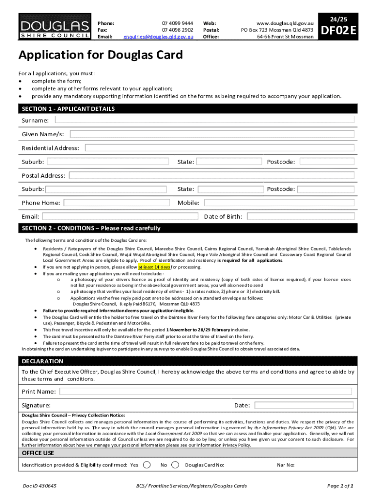 Fillable Online DF02E Application for Douglas Card Fax Email Print - pdfFiller