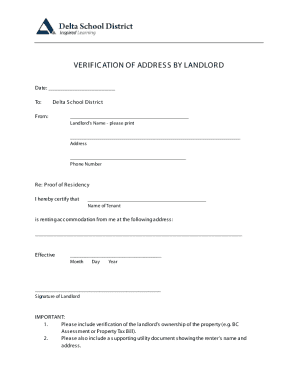 Fillable Online Verification of Address by Landlord - Proof of ...