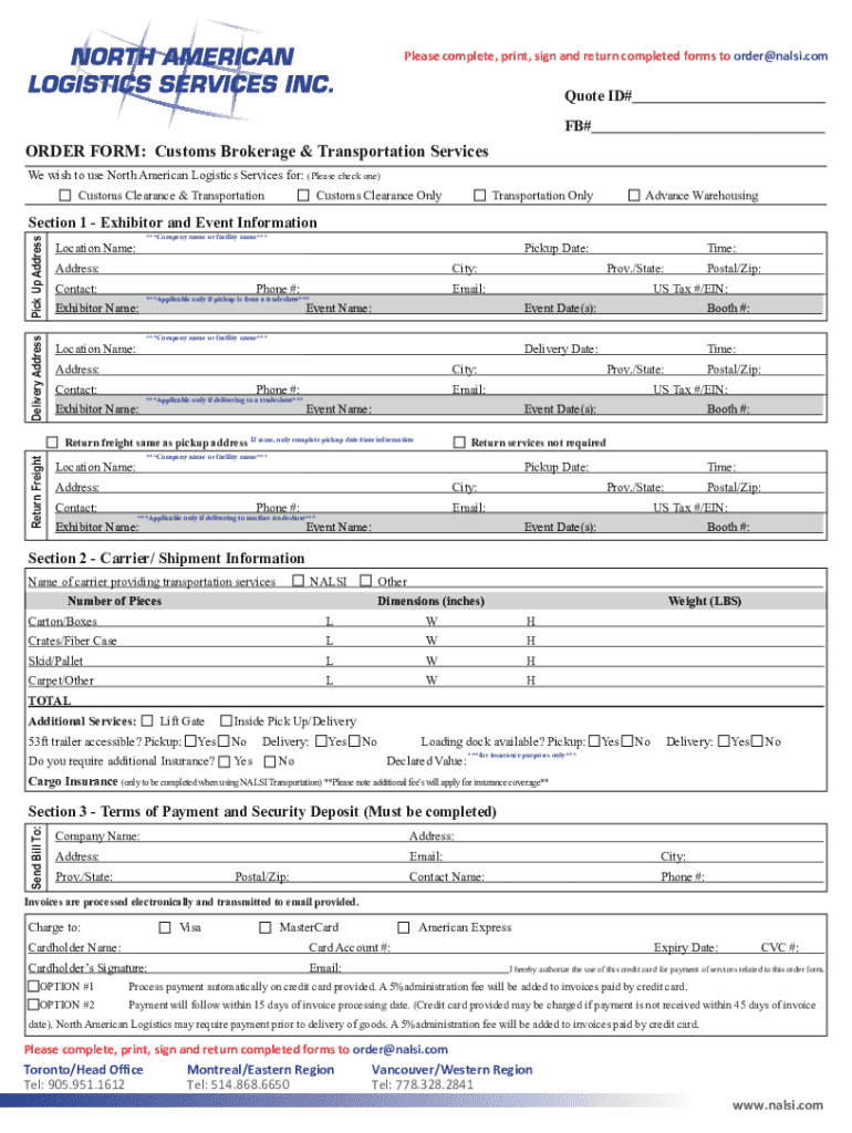 Fillable Online Fillable Online odq qc com Quote ID# FB# ORDER FORM Fax ...