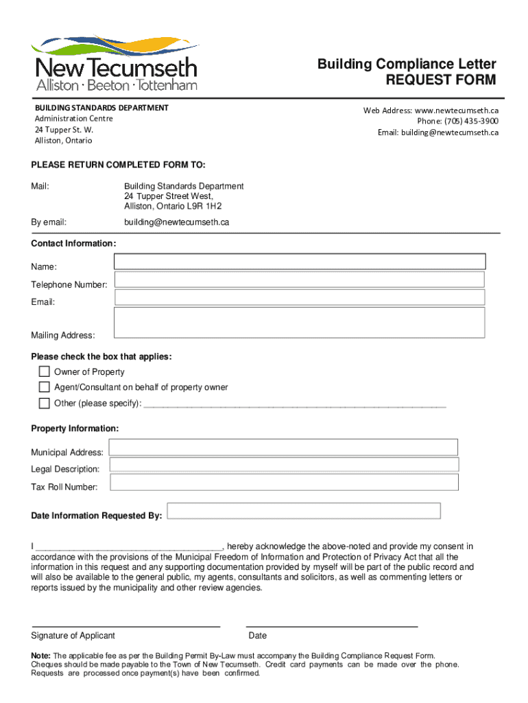 Fillable Online Building Compliance Request Form - New Tecumseth 2023 ...