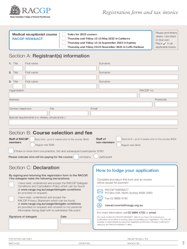 Fillable Online Medical Receptionist Course 2022 - Racgp Nsw&act ...