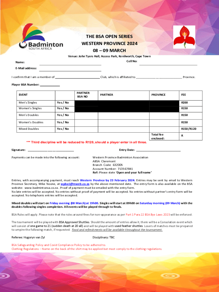 Fillable Online Future Series Tournament Part of the BWF World Ranking ... Fax Email Print ...