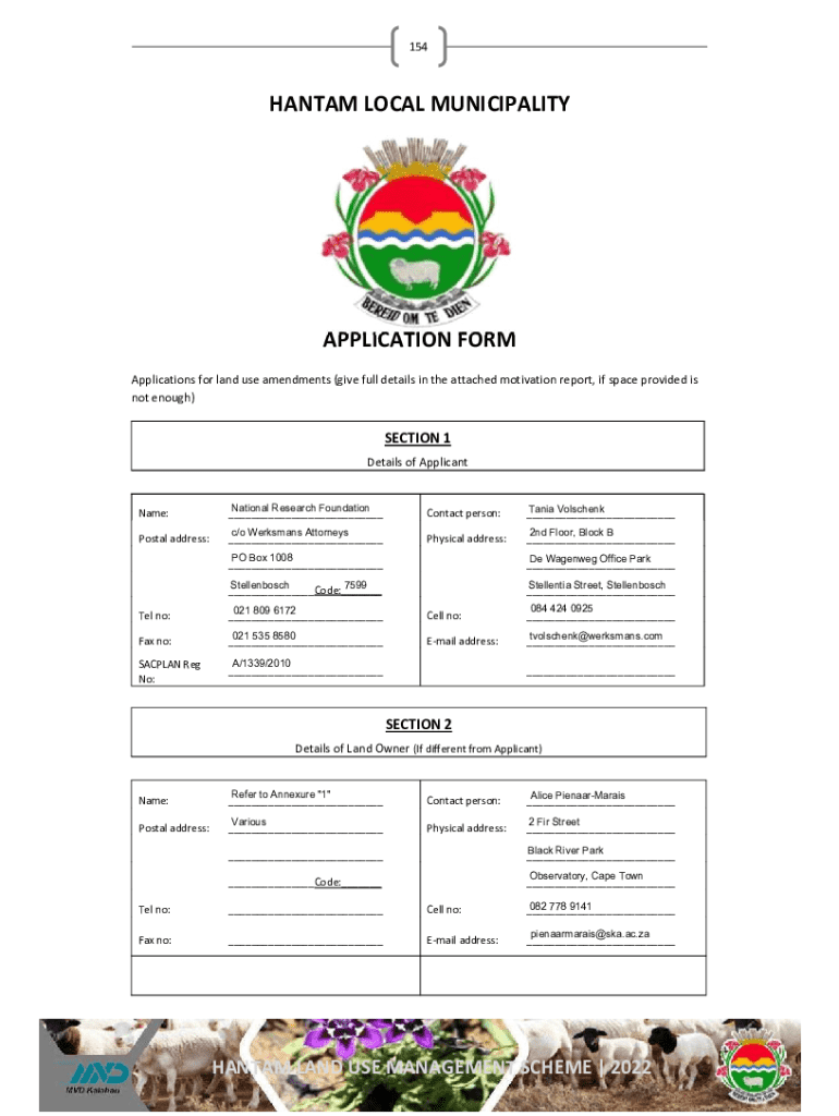 Fillable Online Hantam Land Use Management Scheme Application 2022 Fax ...