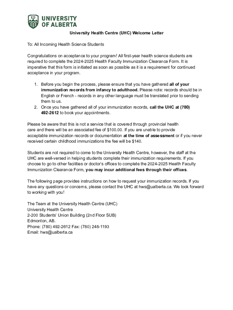 Fillable Online 2024-2025 Health Faculty Immunization Clearance - Uhc ...