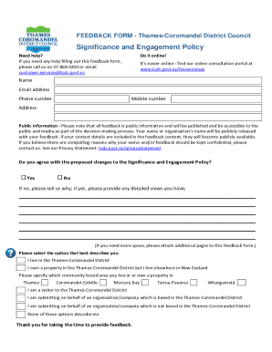 Fillable Online Thames-coromandel District Council Feedback Form on Engagement Policy 2023 Fax ...