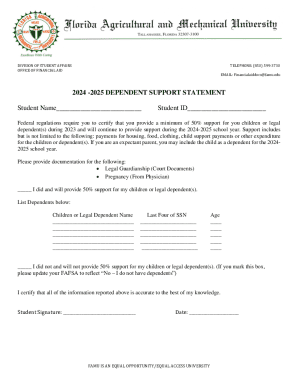 Fillable Online 2024-2025 Dependent Support Statement for Financial Aid ...