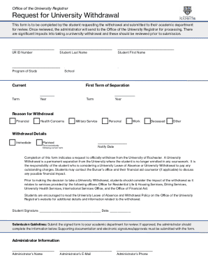 Fillable Online University Withdrawal Request Form 2023 - University of ...