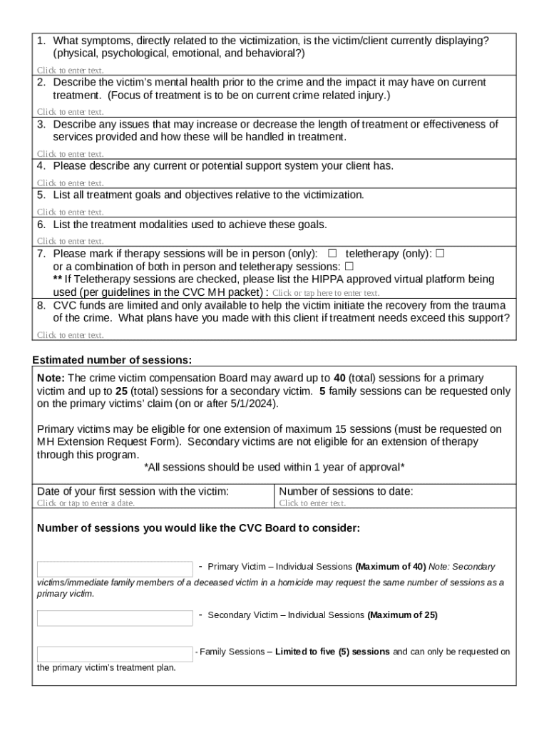 Crime Victim Compensation - Mental Health Treatment Plan Doc Template ...